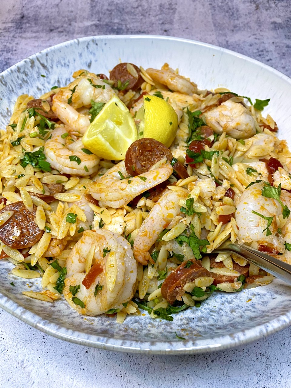 Cod, Prawns & Chorizo with Orzo - Best Recipes UK